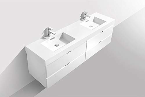 Bliss 80" Double Sink High Gloss White Wall Mount Modern Bathroom Vanity