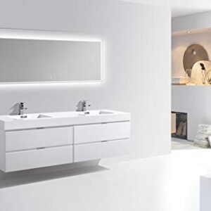 Bliss 80" Double Sink High Gloss White Wall Mount Modern Bathroom Vanity