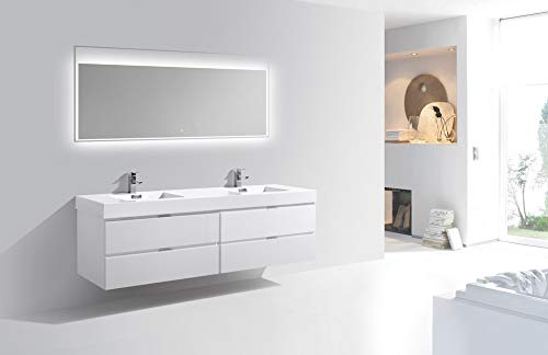 Bliss 80" Double Sink High Gloss White Wall Mount Modern Bathroom Vanity