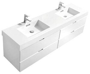 bliss 80" double sink high gloss white wall mount modern bathroom vanity