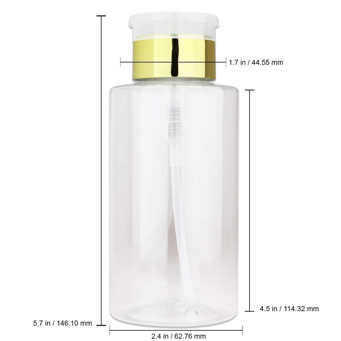 PANA Professional 10 oz. GOLD Chrome Lid No Wording Labeled Push Down Liquid Pumping Clear Bottle Dispenser