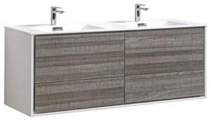 kube dl60d-hgash delusso 60" double sink ash gray wall mount modern bathroom vanity