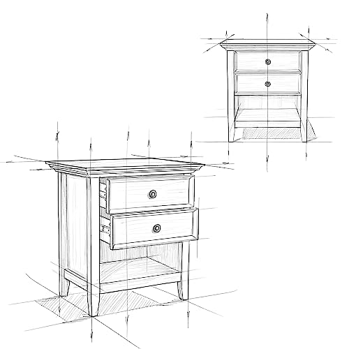 SIMPLIHOME Amherst 24 inches Wide Night Stand, Bedside table, White SOLID WOOD, Rectangle, with Storage, 2 Drawers and 1 Shelf, For the Bedroom, Transitional, White