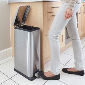 BLACK+DECKER BXBN0004GB 20L Metallic Grey Slimline Pedal Bin with Soft Close Lid, Stainless Steel, 56cm x 22cm x 36cm