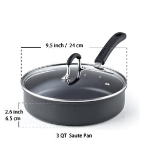 Cook N Home 2635 3 Quart/24cm Anodized Nonstick Saute Pan, 3 Quarts, Black