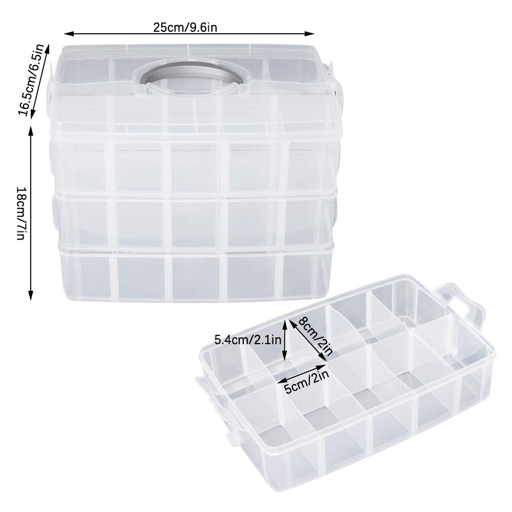 LZYMSZ 3-Tier 9.8 x 6.50 x 7.09 in Adjustable Stackable Compartment Slot Plastic Storage Box, Snap-Lock Clear Container Box for Storing Toy Jewelry Accessory(M)