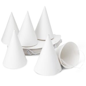 Bright Creations 50 Pack White Party Hats for Birthday - Blank Cone Hat for Painting, Crafts Supplies (6 in)