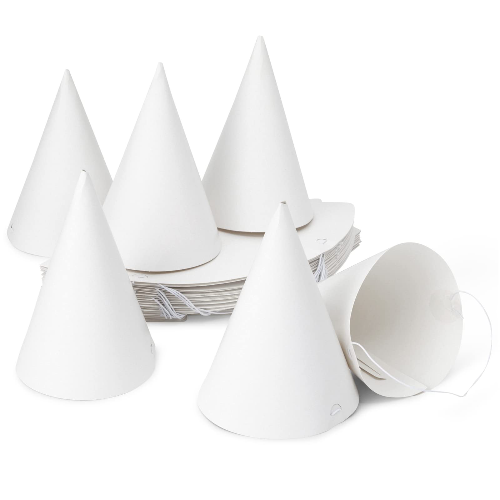 Bright Creations 50 Pack White Party Hats for Birthday - Blank Cone Hat for Painting, Crafts Supplies (6 in)