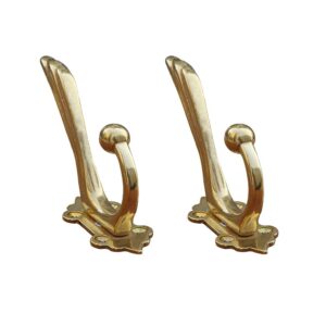 tiazza 2pcs antique solid brass clothes hooks, entryway coat hooks, scarf and jacket hangers, bath towel heavy hooks (gold)