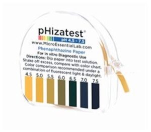 934 - description : ph paper - phizatest nitrazine indicator paper, micro essential laboratory - roll of 1