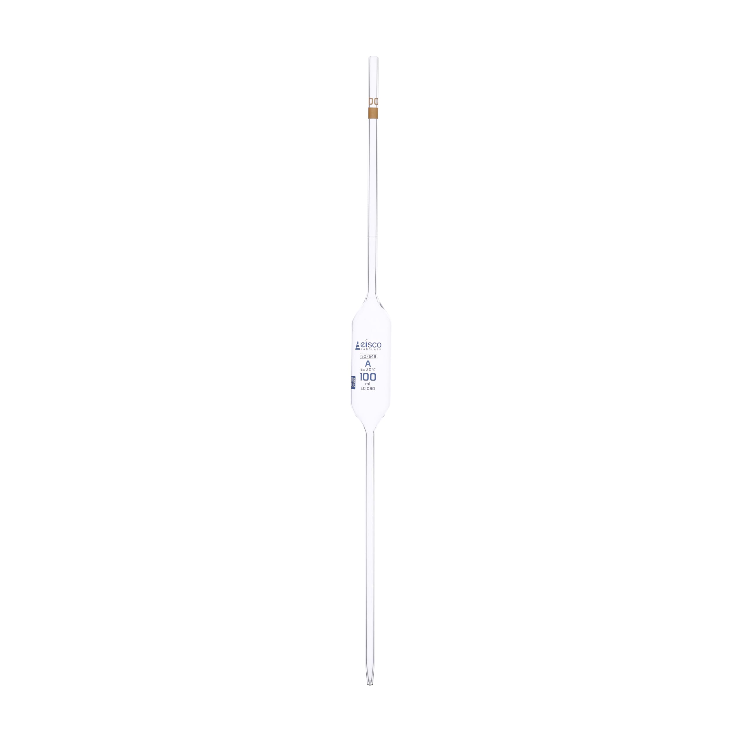 EISCO Volumetric Pipette, 100mL - Class A - Blue Markings - Yellow Coded - Borosilicate Glass