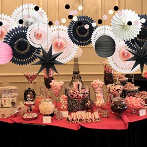 Pink Black White Party Decorations for Girls Women Minnie Mouse First Birthday Decoration Wedding Bridal Baby Shower Hanging Tissue Paper Fans Circle Garland Paper Lanterns