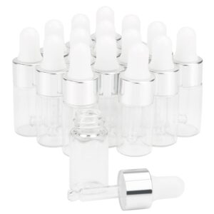 15 pcs clear glass dropper bottles essential oil bottles refill sample vials aromatherapy perfume liquid glass bottles with eye dropper&silver lids (3ml)