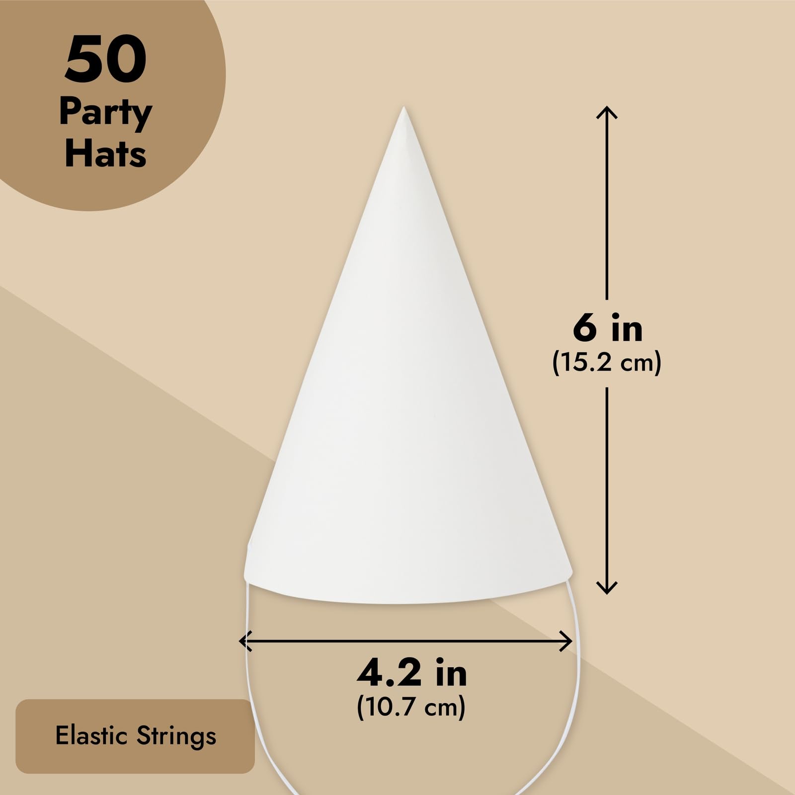 Bright Creations 50 Pack White Party Hats for Birthday - Blank Cone Hat for Painting, Crafts Supplies (6 in)