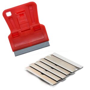 Wekoil 1.5 inches High Visibility Mini Razor Blade Scraper Glass Scraper Red Paint Window Scraper with 5 Metal Scraper Razor Blades 5 Dual Plastic Double Edge Razor Blades Removing Decal Stickers