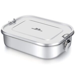 g.a homefavor stainless steel bento lunch food box container, large 1400ml metal bento lunch box container - lockable clips to leak proof - bpa-free - dishwasher safe