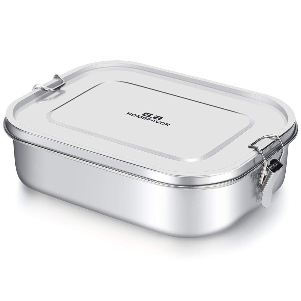 G.a HOMEFAVOR Stainless Steel Bento Lunch Food Box Container, Large 1400ML Metal Bento Lunch Box Container - Lockable Clips to Leak Proof - BPA-Free - Dishwasher Safe