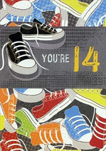 designer greetings black sneakers with gold foil accents age 14 / 14th birthday card