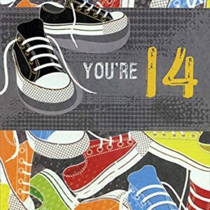 Designer Greetings Black Sneakers with Gold Foil Accents Age 14 / 14th Birthday Card