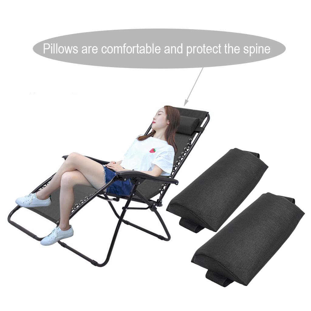 FLAMEER 2Pack Outdoor Anti Gravity Lounge Chair Pillow, Headrest Pillow for Folding Patio Lawn Recliner (Black)