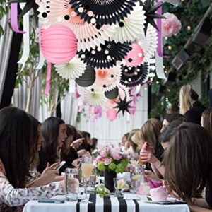 Pink Black White Party Decorations for Girls Women Minnie Mouse First Birthday Decoration Wedding Bridal Baby Shower Hanging Tissue Paper Fans Circle Garland Paper Lanterns