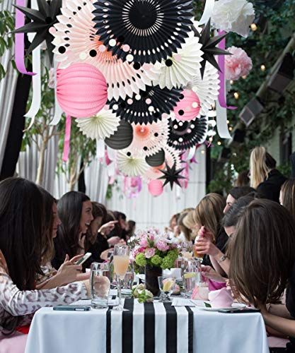 Pink Black White Party Decorations for Girls Women Minnie Mouse First Birthday Decoration Wedding Bridal Baby Shower Hanging Tissue Paper Fans Circle Garland Paper Lanterns