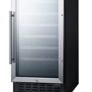 Summit SWC1840B 18"" Wine Cooler with 34 Bottle Capacity Factory Installed Lock LED Lighting Digital Thermostat Glass Door in Stainless Steel