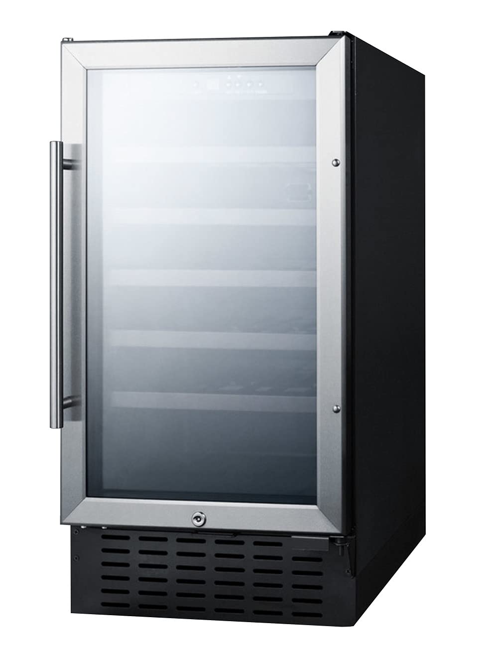 Summit SWC1840B 18"" Wine Cooler with 34 Bottle Capacity Factory Installed Lock LED Lighting Digital Thermostat Glass Door in Stainless Steel