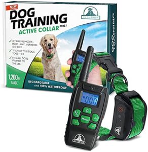 pet union pt0z1 premium training shock collar for dogs with remote - fully waterproof, 4 adjustable training modes - shock, vibration, beep - up to 1200ft range