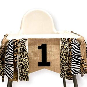 Jungle Safari High-Chair Banner Party Supplies - African Zoo Animal Wild One Birthday Baby Shower Party Banners Supplies Photo Booth Backdrop Props Decorations