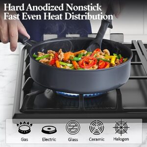 Cook N Home 2635 3 Quart/24cm Anodized Nonstick Saute Pan, 3 Quarts, Black