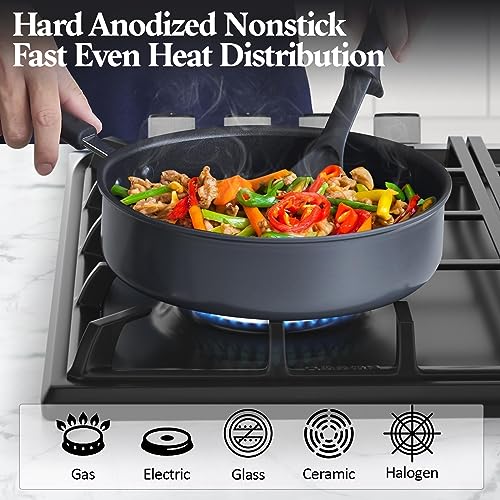 Cook N Home 2635 3 Quart/24cm Anodized Nonstick Saute Pan, 3 Quarts, Black