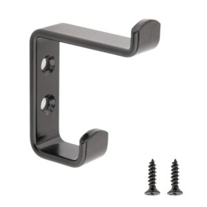 amazon basics straight steel double prong coat hook, flat black, 5-pack