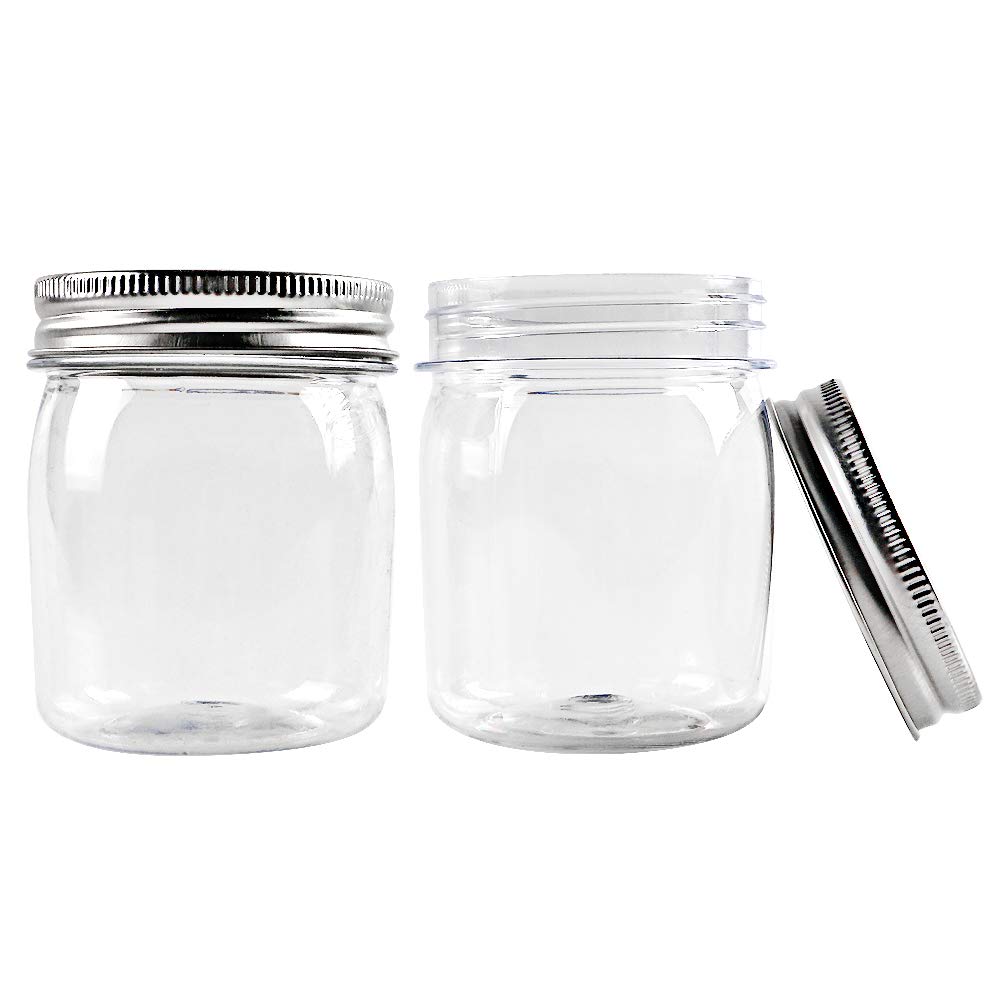 novelinks 8 Ounce Clear Plastic Jars Containers With Screw On Lids - Refillable Round Empty Plastic Slime Storage Containers for Kitchen & Household Storage - BPA Free (32 Pack)