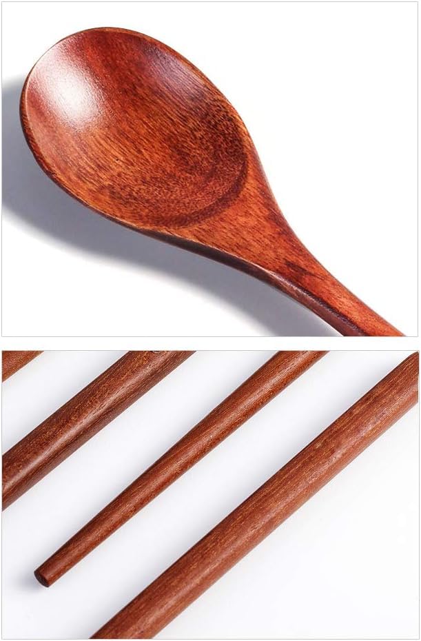 Ecloud Shop Wooden Chopsticks Spoon Set Korean Dinnerware Reusable Long Handle Spoons Chopsticks for Home Kitchen Restaurant (4 Sets)