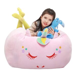 unicorn stuffed animal toy storage, bean bag chair cover only, velvet extra soft organization replace mesh hammock for kids blankets towels clothes home supplies pink