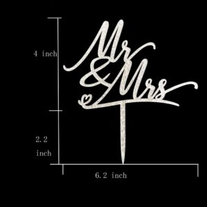 Mr & Mrs Cake Topper, Silver Glitter Wedding - Anniversary - Bridal Shower Cake Decor, Rustic Chic Bride and Groom Cake Topper