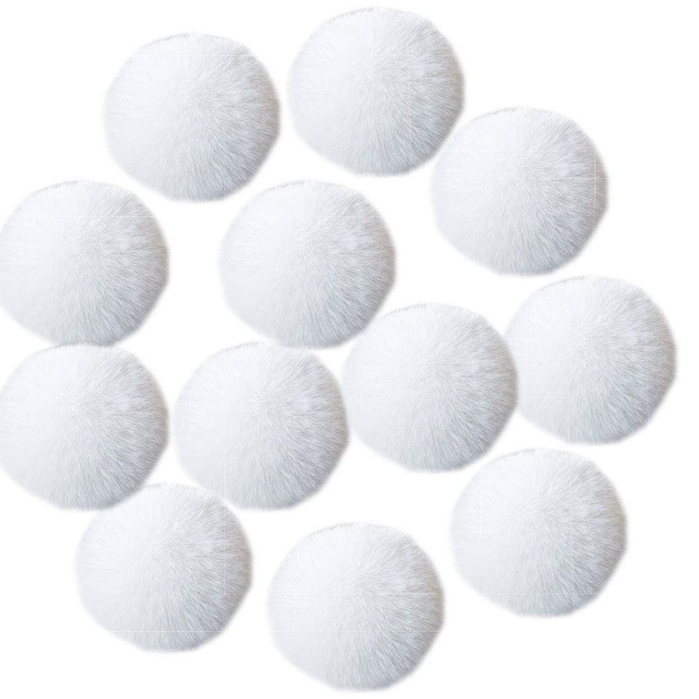 Chris.W 12pcs White Artificial Rabbit Fur Pom Poms Ball for Handbag Pendant Keychain Decoration (2-3/4inch)