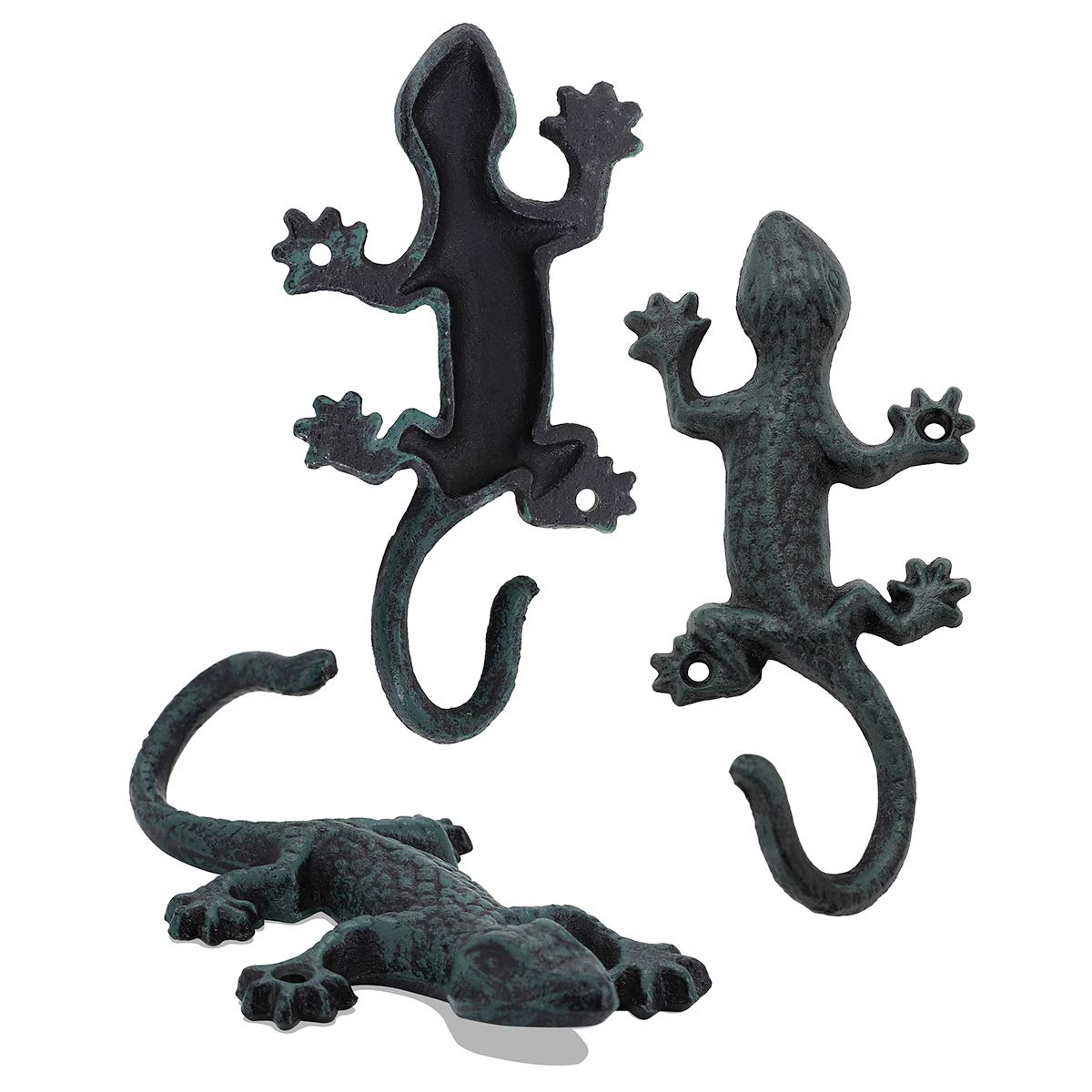 ChasBete Gecko Wall Hooks for Hanging, Rustic Iron Coat Hooks Wall Mounted Towel Hooks,Heavy Duty Key Holder for Decor - 3Pcs