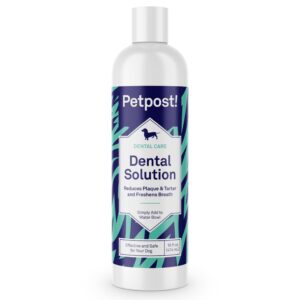 petpost | dental solution for dogs - water additive that eliminates bad breath - dirt, gunk, and tooth buildup gone - natural tooth cleaning solution 16 oz.