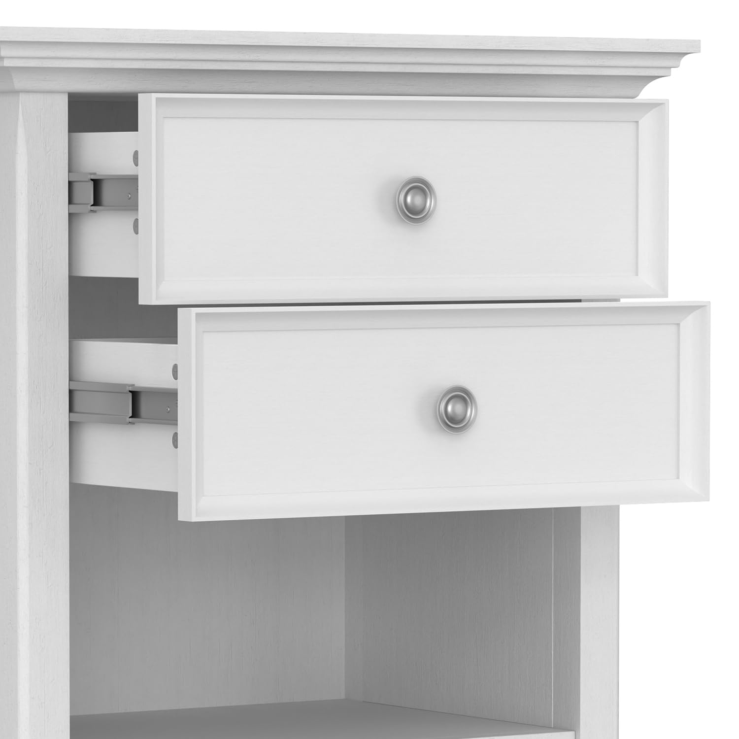 SIMPLIHOME Amherst 24 inches Wide Night Stand, Bedside table, White SOLID WOOD, Rectangle, with Storage, 2 Drawers and 1 Shelf, For the Bedroom, Transitional, White