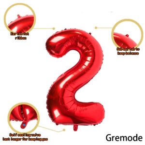 Red 2 Balloons,40 Inch Birthday Foil Balloon Party Decorations Supplies Helium Mylar Digital Balloons (Red Number 2)