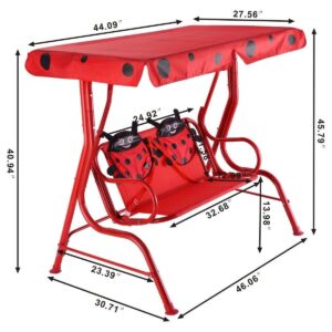 ReunionG Kids Porch Swing, 2 Seats Children Swing Chair w/Safety Belt & Adjustable Hammock Canopy, Kids Patio Swing Bench for Outdoor