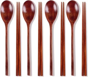 ecloud shop wooden chopsticks spoon set korean dinnerware reusable long handle spoons chopsticks for home kitchen restaurant (4 sets)