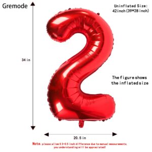 Red 2 Balloons,40 Inch Birthday Foil Balloon Party Decorations Supplies Helium Mylar Digital Balloons (Red Number 2)