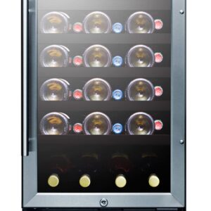 Summit SWC1840B 18"" Wine Cooler with 34 Bottle Capacity Factory Installed Lock LED Lighting Digital Thermostat Glass Door in Stainless Steel