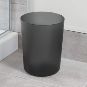 iDesign Finn Round Plastic Trash, Compact Waste Basket Garbage Can for Bathroom, Bedroom, Home Office, Dorm, College, Smoke