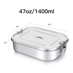 G.a HOMEFAVOR Stainless Steel Bento Lunch Food Box Container, Large 1400ML Metal Bento Lunch Box Container - Lockable Clips to Leak Proof - BPA-Free - Dishwasher Safe