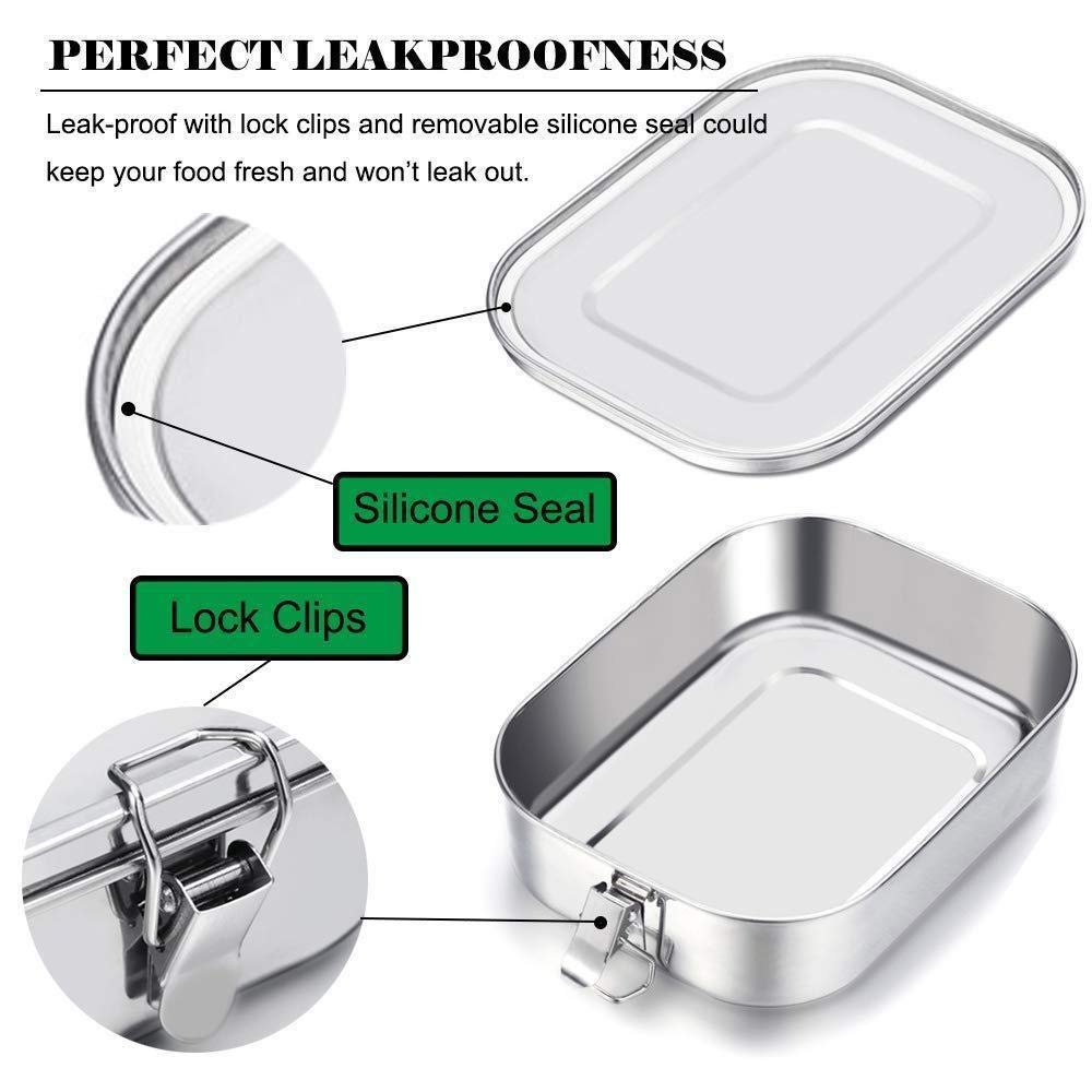 G.a HOMEFAVOR Stainless Steel Bento Lunch Food Box Container, Large 1400ML Metal Bento Lunch Box Container - Lockable Clips to Leak Proof - BPA-Free - Dishwasher Safe