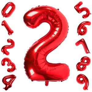 red 2 balloons,40 inch birthday foil balloon party decorations supplies helium mylar digital balloons (red number 2)